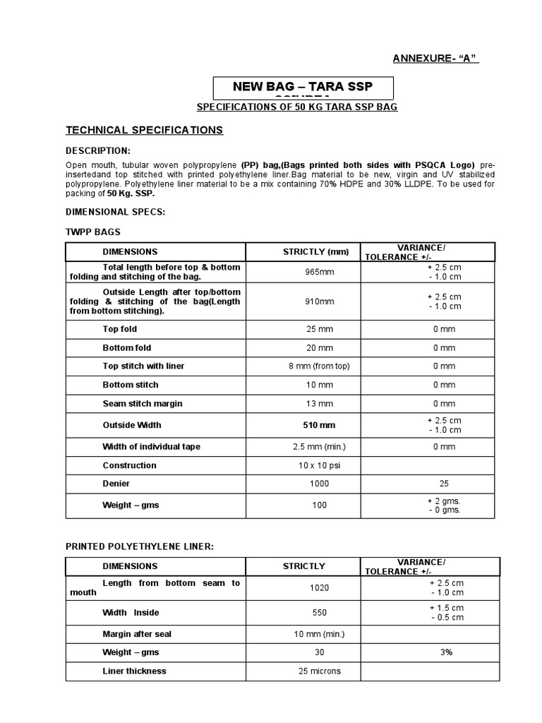 Specification Other General Terms and Conditions SSP Bag 50 KG | PDF