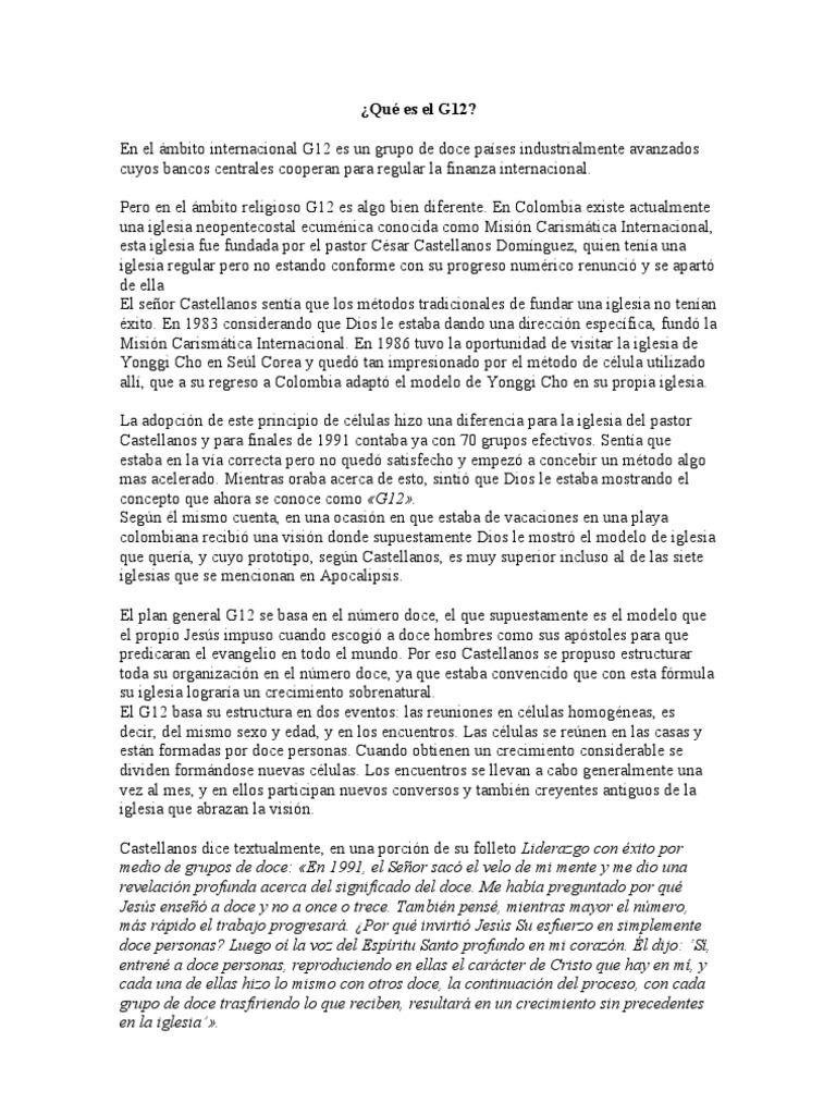 El G12: Crecimiento y Controversia | PDF | Fe | Cristo (título)