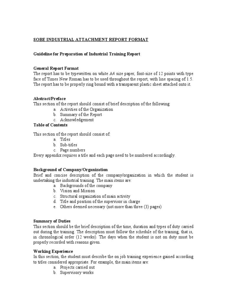Industrial Attachment Report Format | PDF