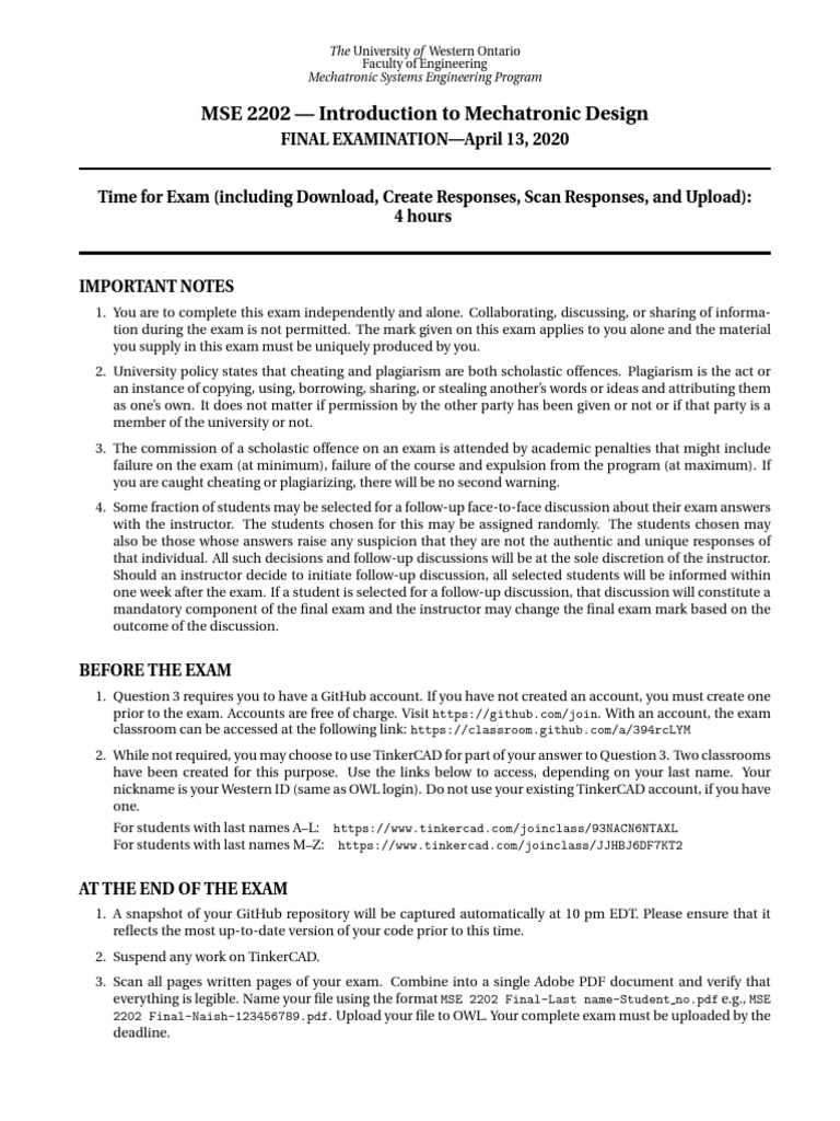 MSE 2202 Final Exam 2020 | PDF