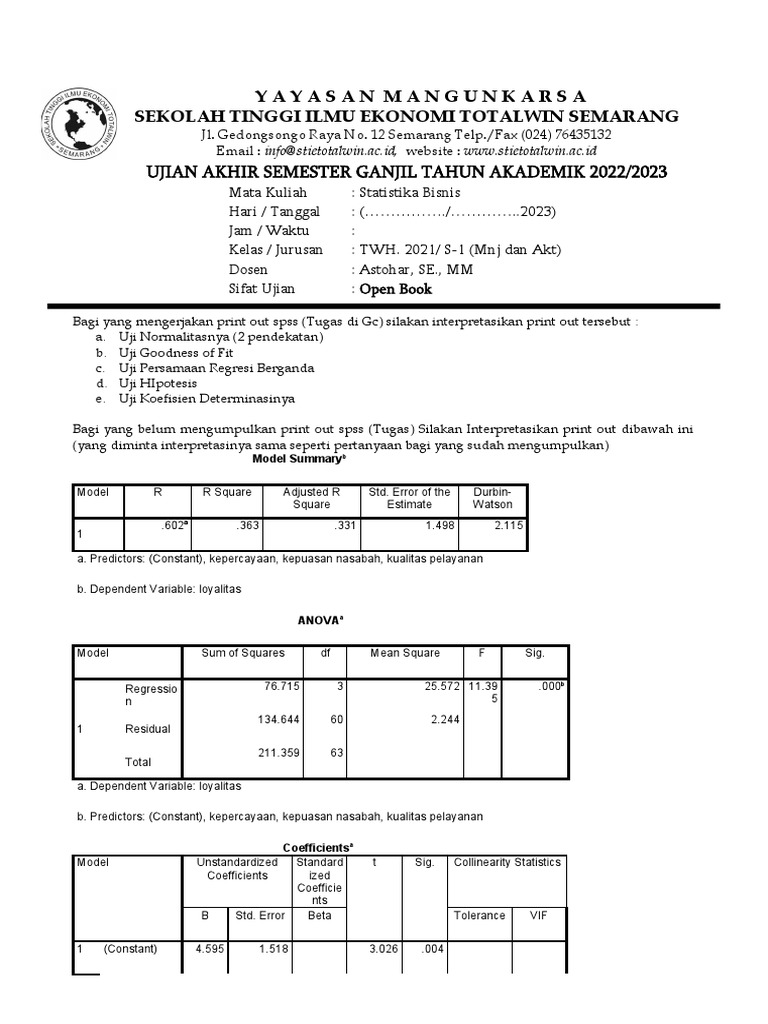 Soal Uas Statistika Bisnis | PDF