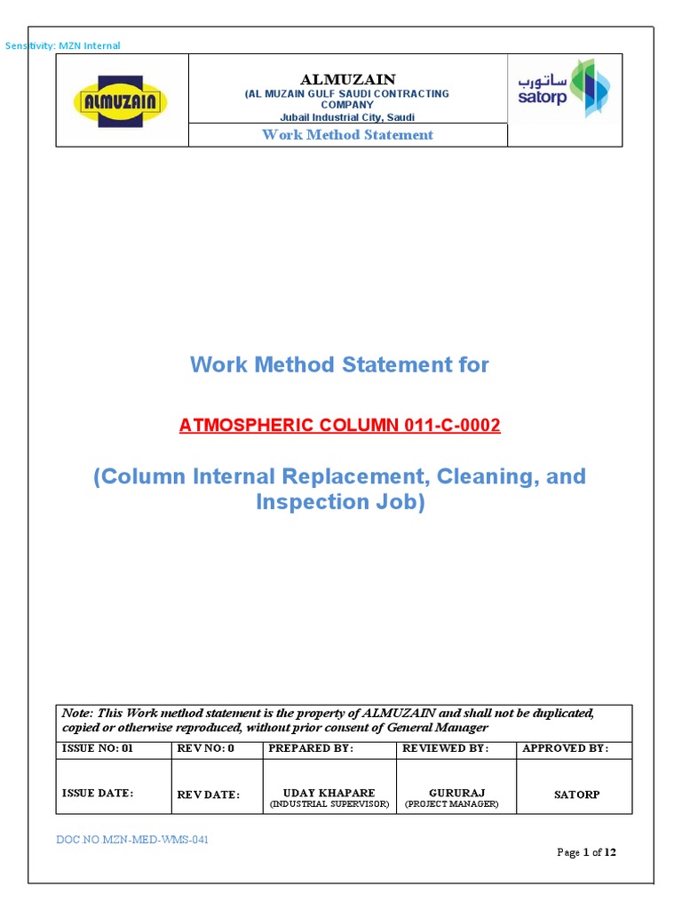 Work Method Statement For Column Internal | PDF