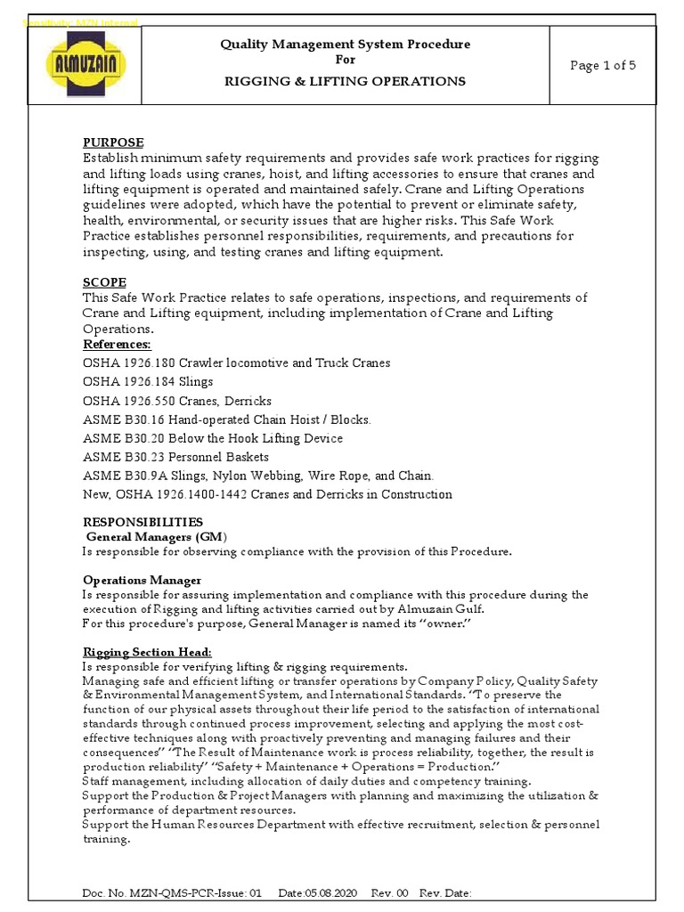 Rigging Deaprtment Procedure | PDF | Business | Technology & Engineering