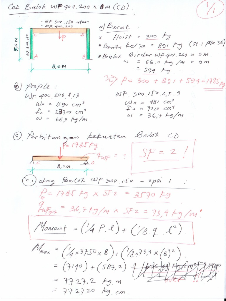 Perhitungan Balok Bentang 8m WF300.150 VS WF400.200 (CD) | PDF