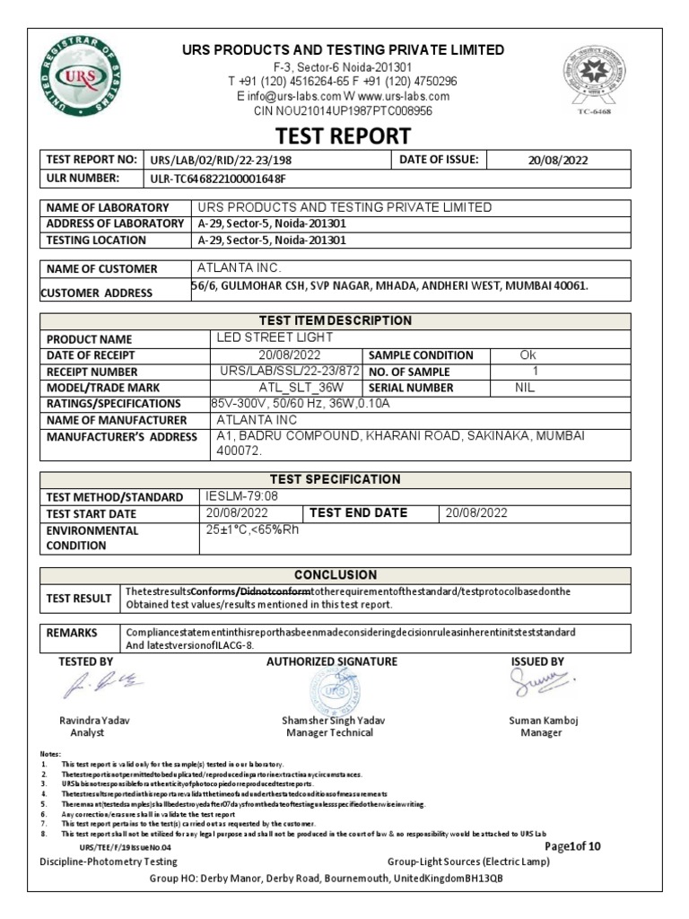 36 W Test Report | PDF