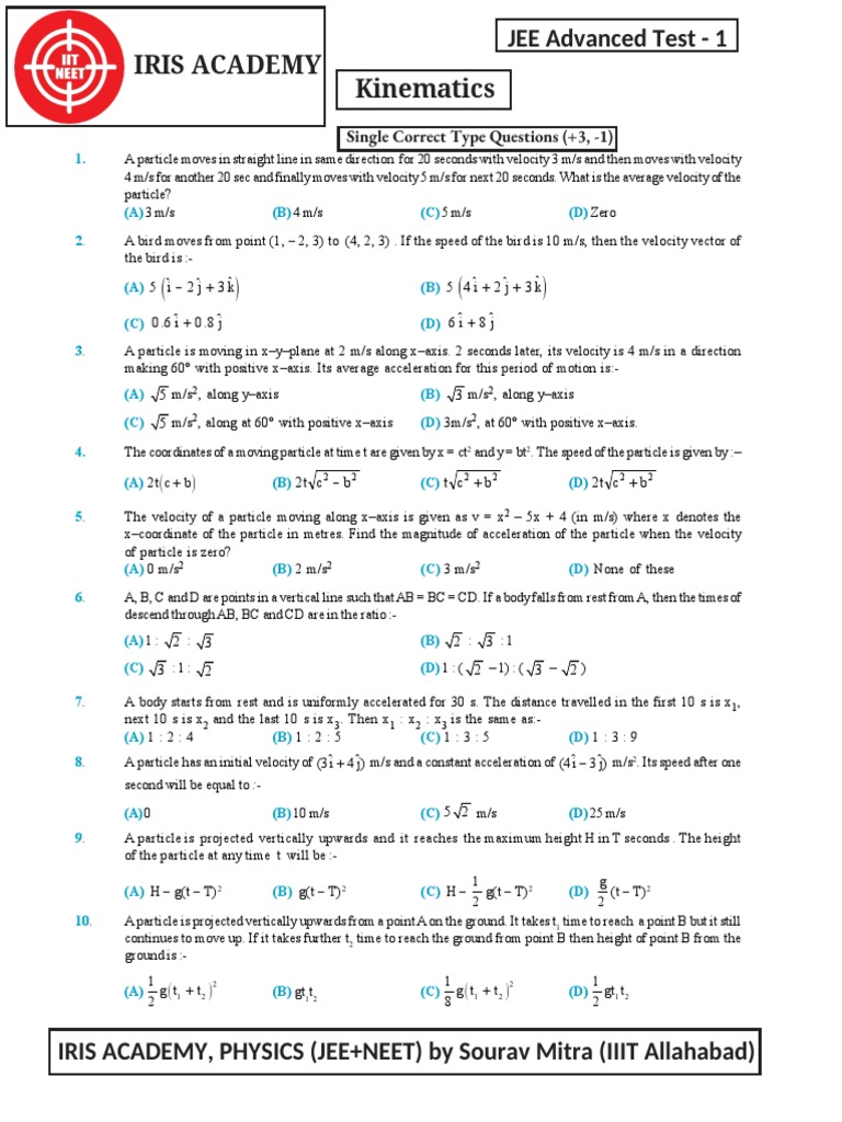 JEE Advanced Kinematics Test | PDF