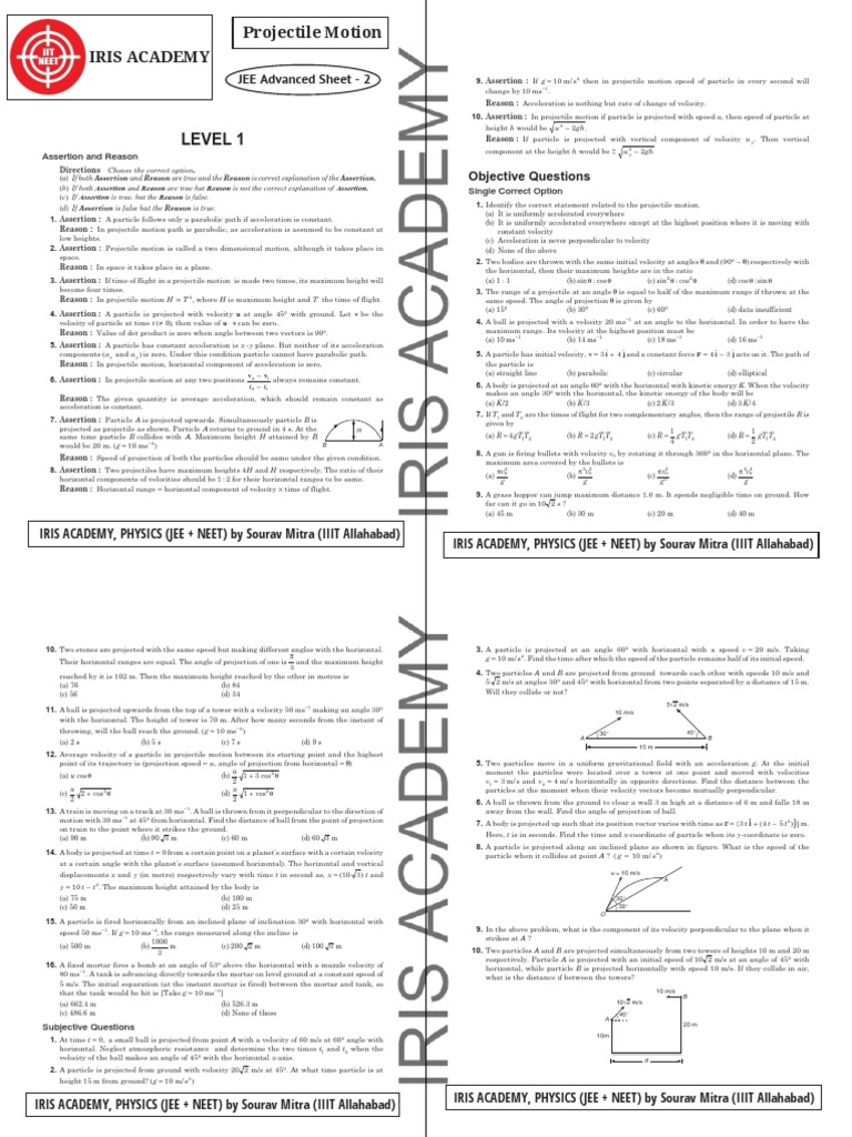 JEE Advanced Projectile Sheet 2 Final | PDF