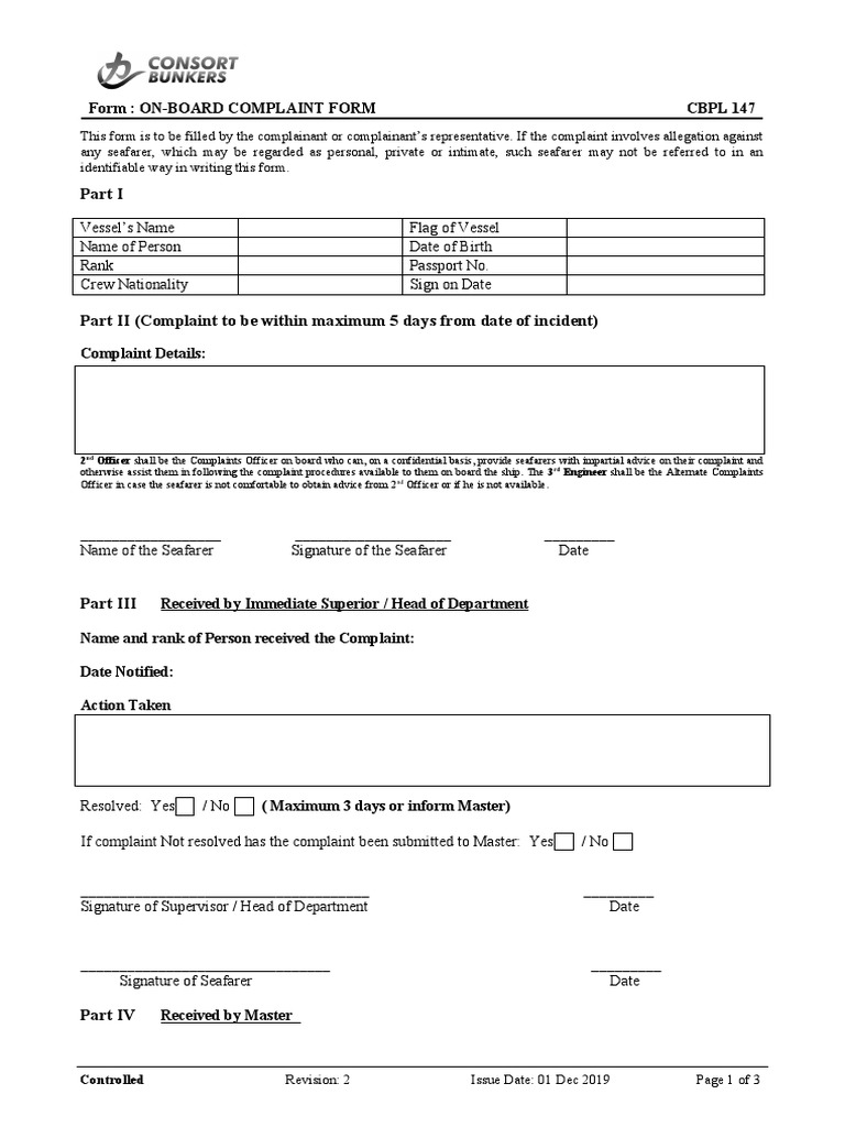 On-Board Complaint Form for Seafarers | PDF | Law