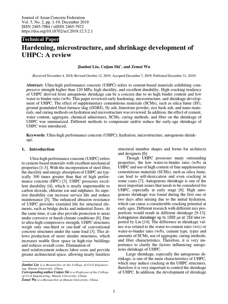 Hardening, Microstructure, and Shrinkage Development of UHPC: A Review ...