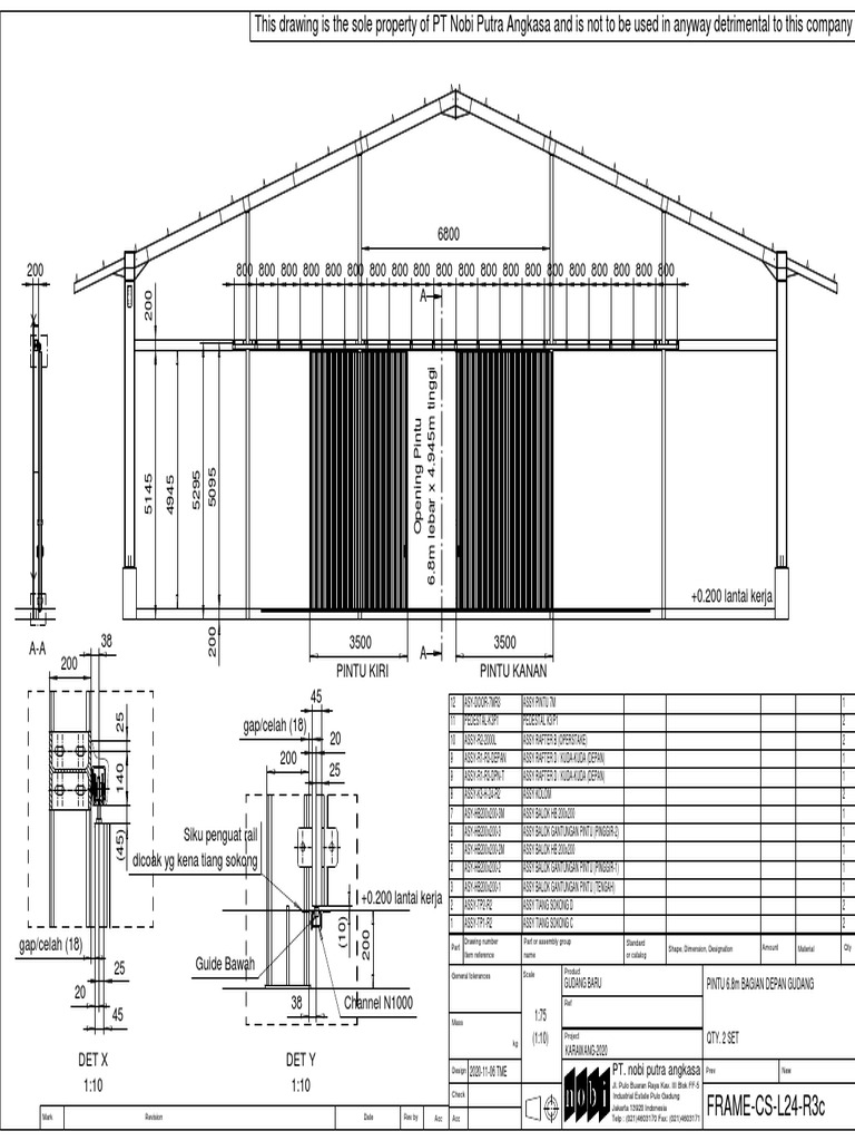 02 Drawing Fabrikasi Pintu 6.8m Gudang Karawang R0 06-Nov-2020 | PDF