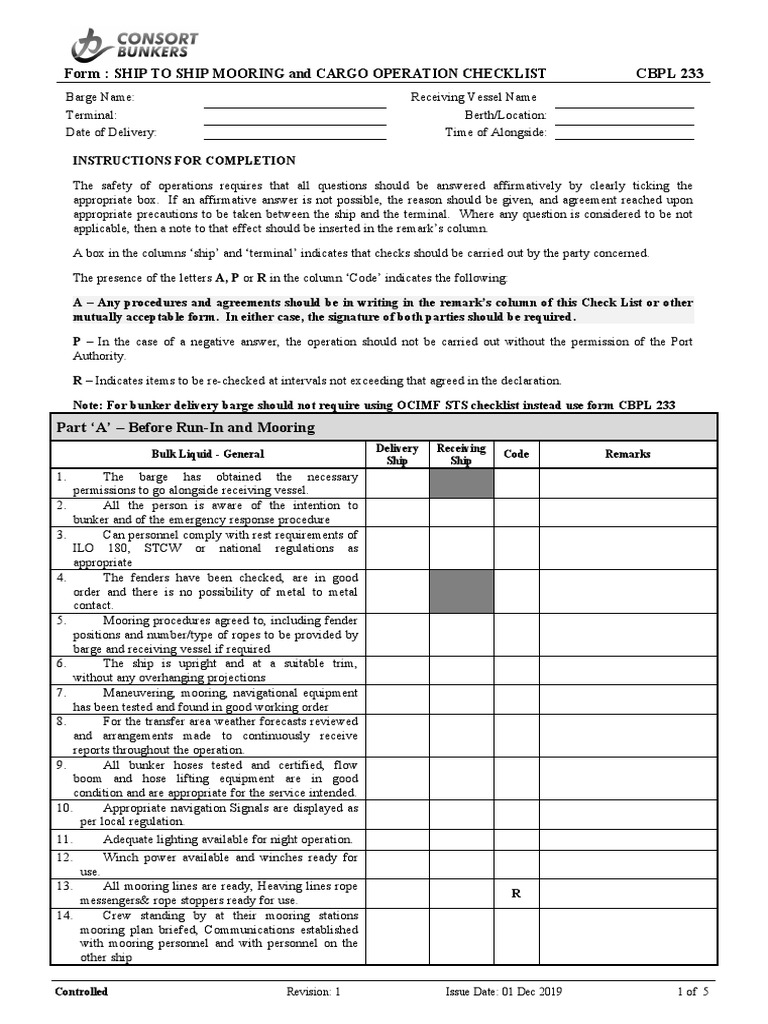 STS Mooring - Cargo Operation Checklist | PDF