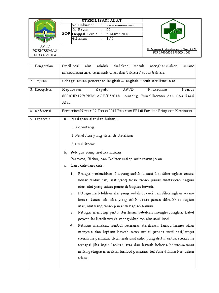 Sop Sterilisasi Alat (1) | PDF