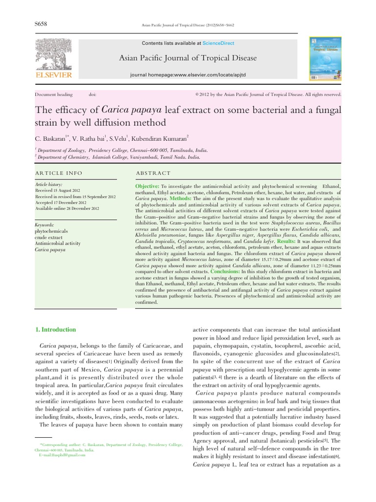 2022 The Efficacy of Carica Papaya Leaf Extract On Some Bacterial and A ...