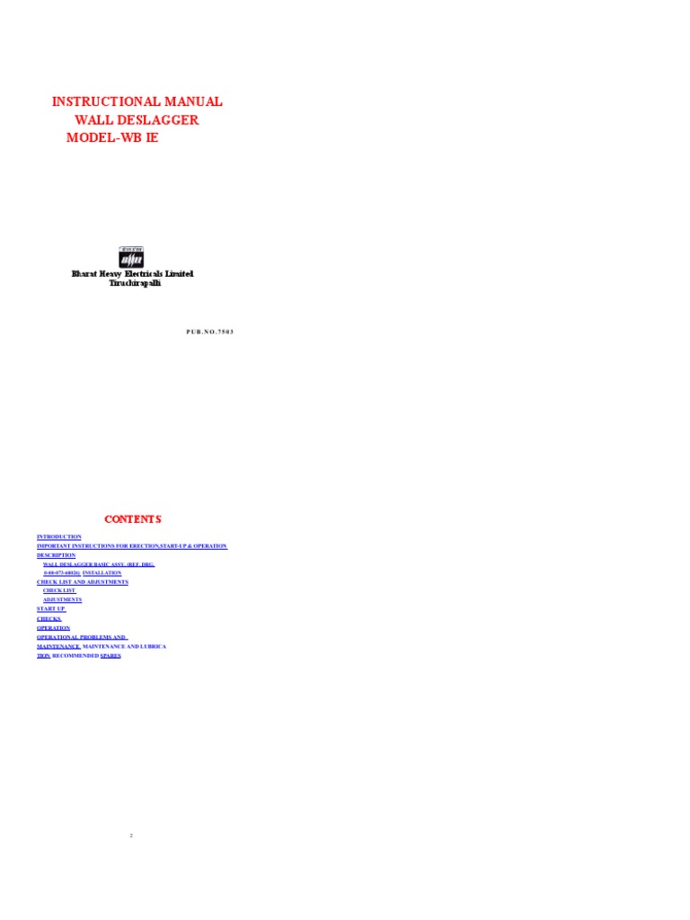 Wall Deslagger - Model WB IE, (Pub. No. 7503) | PDF