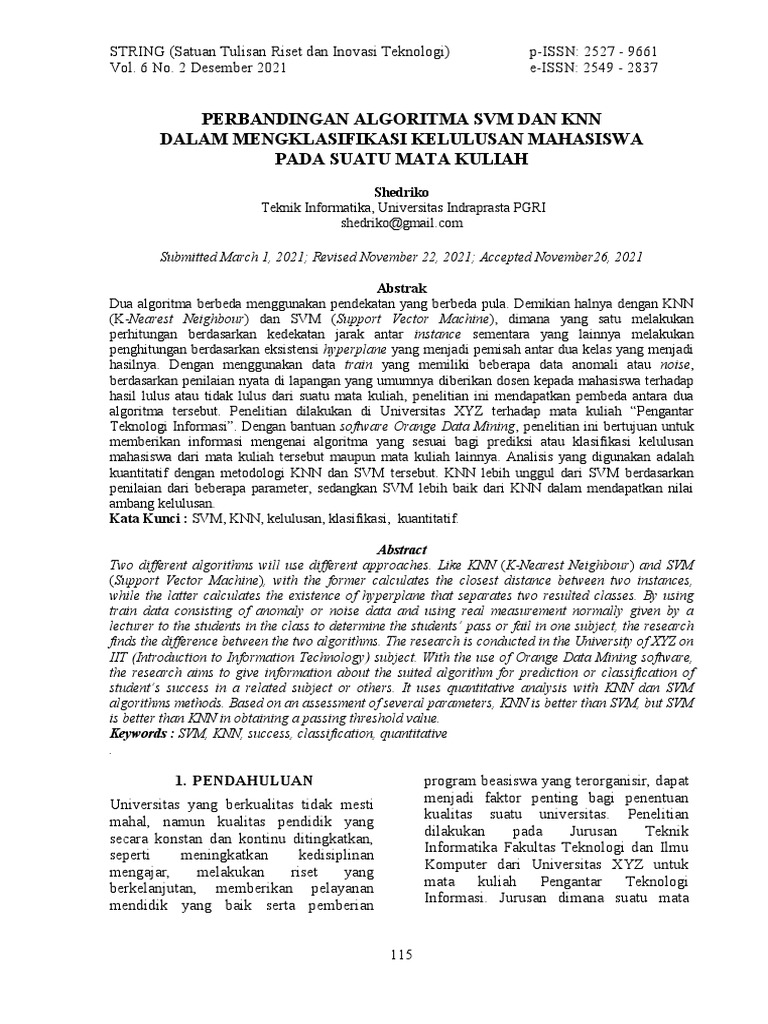 Perbandingan Algoritma SVM Dan KNN | PDF