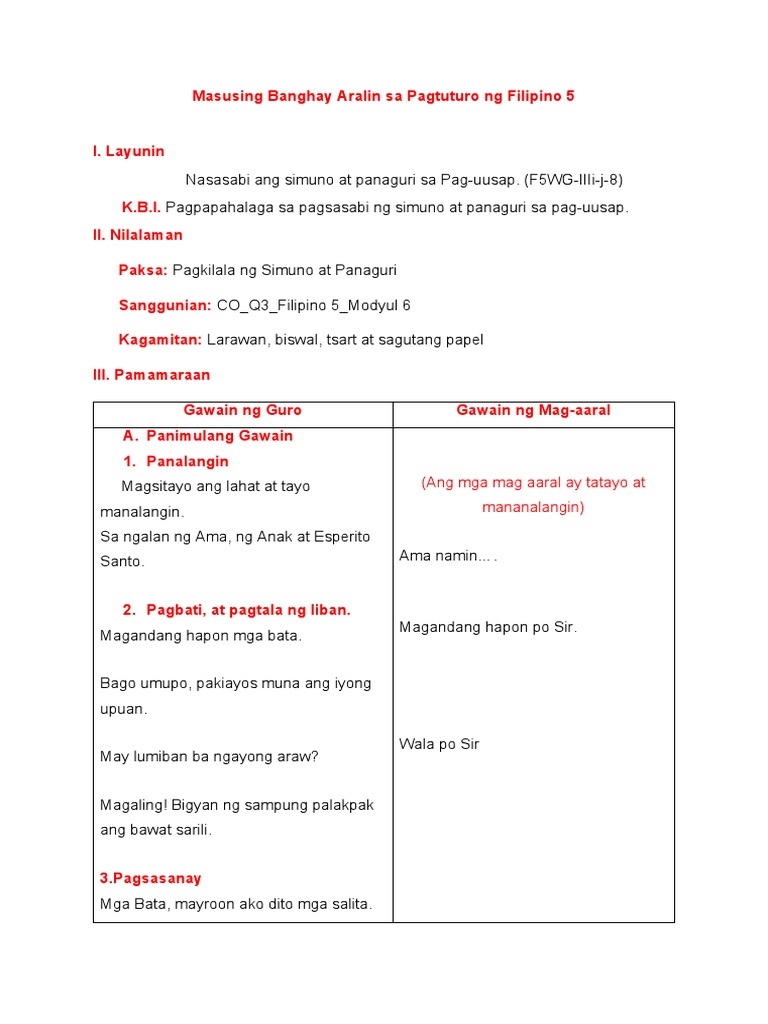 Masusing Banghay Aralin Sa Pagtuturo NG Filipino - 121604 | PDF