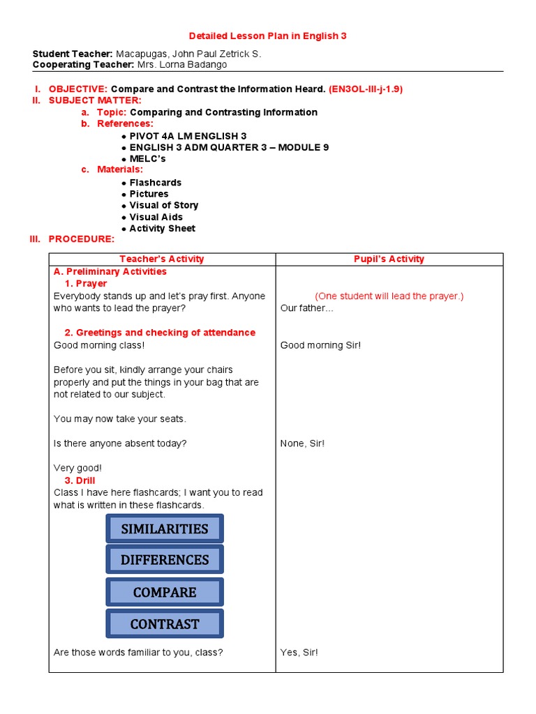 Detailed Lesson Plan in English 3 - 075436 | PDF