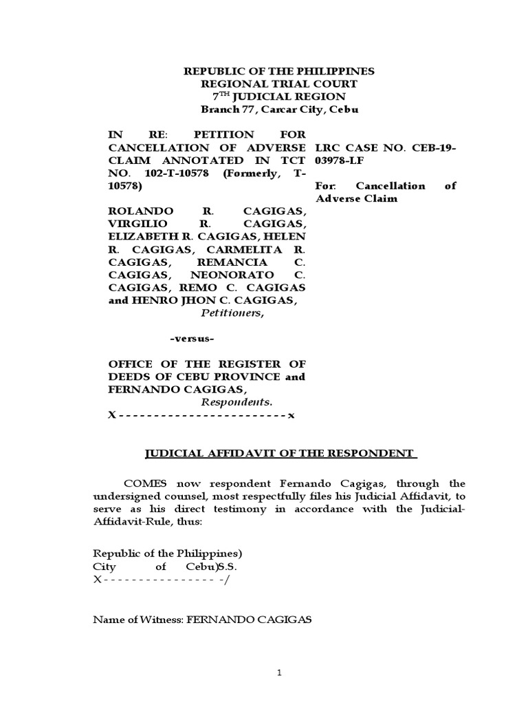 Judicial Affidavir Cagigas LRC Case | PDF