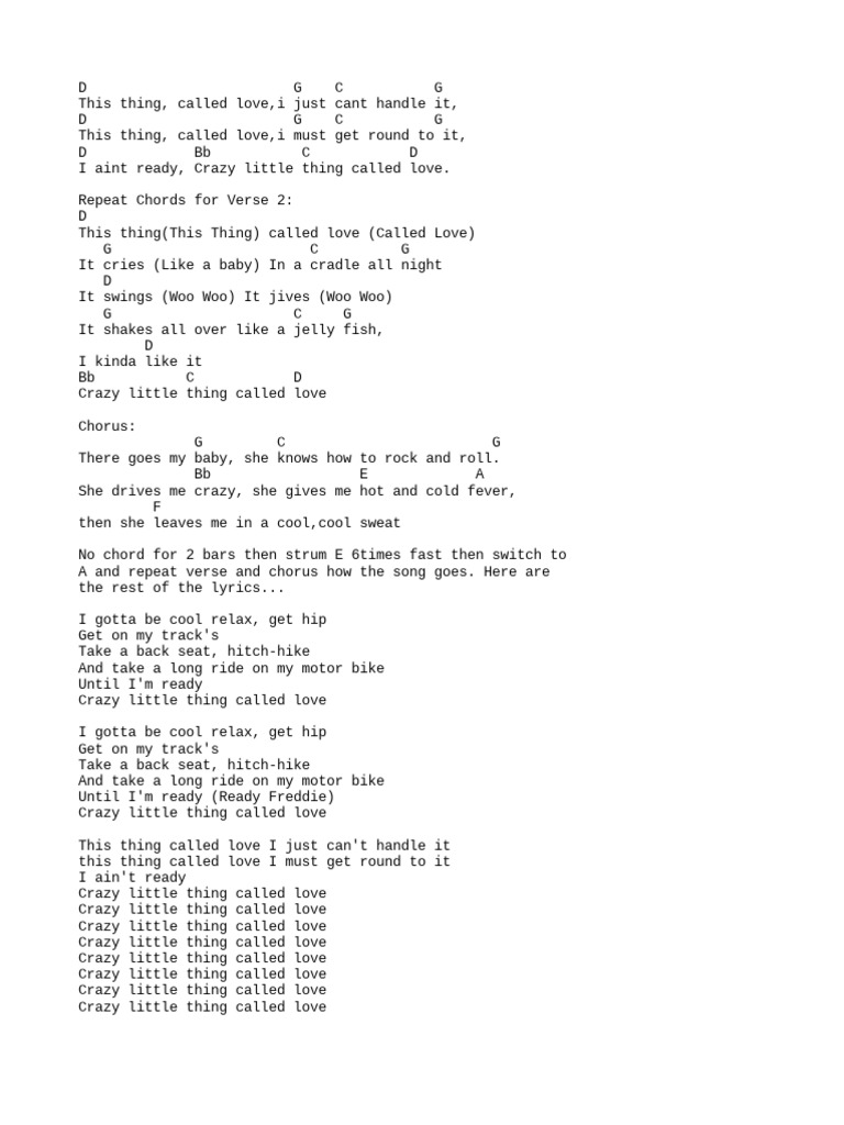 Crazy Little Thing Called Love Lyrics | PDF | Language Arts & Discipline