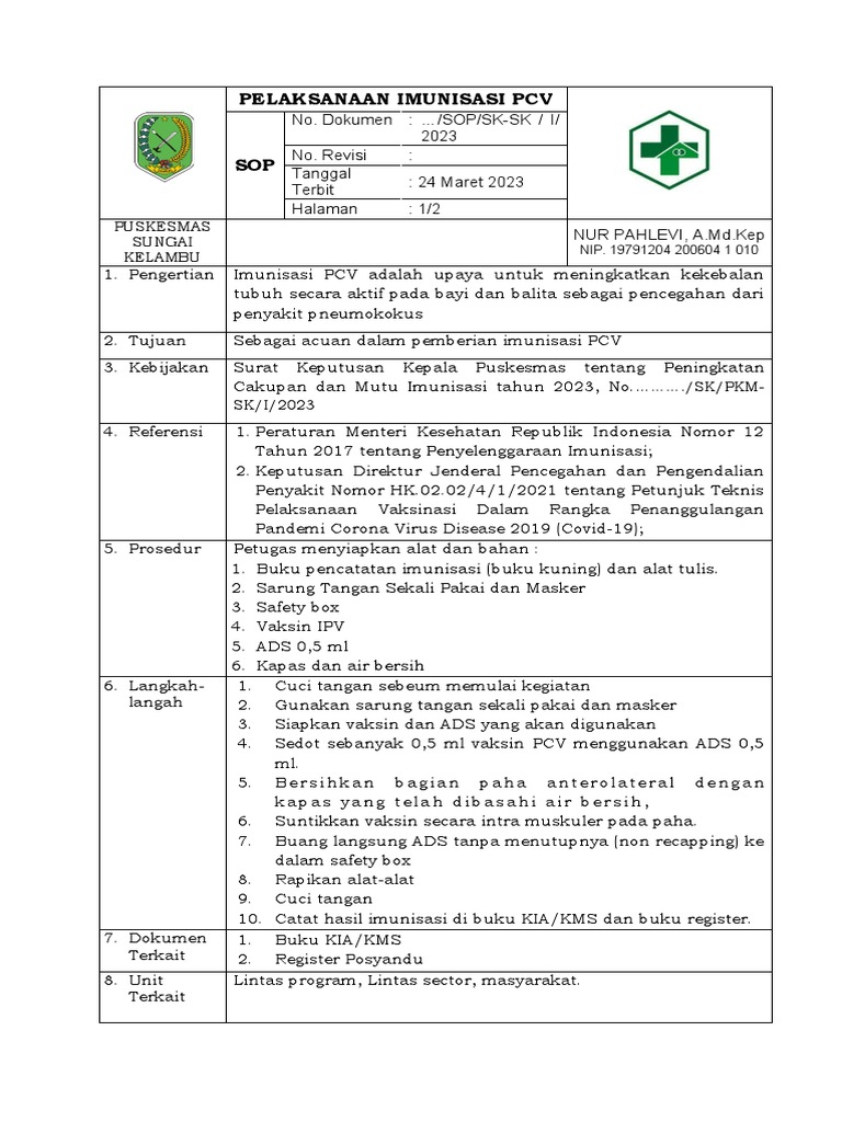 SOP PCV PKM Sungai Kelambu | PDF