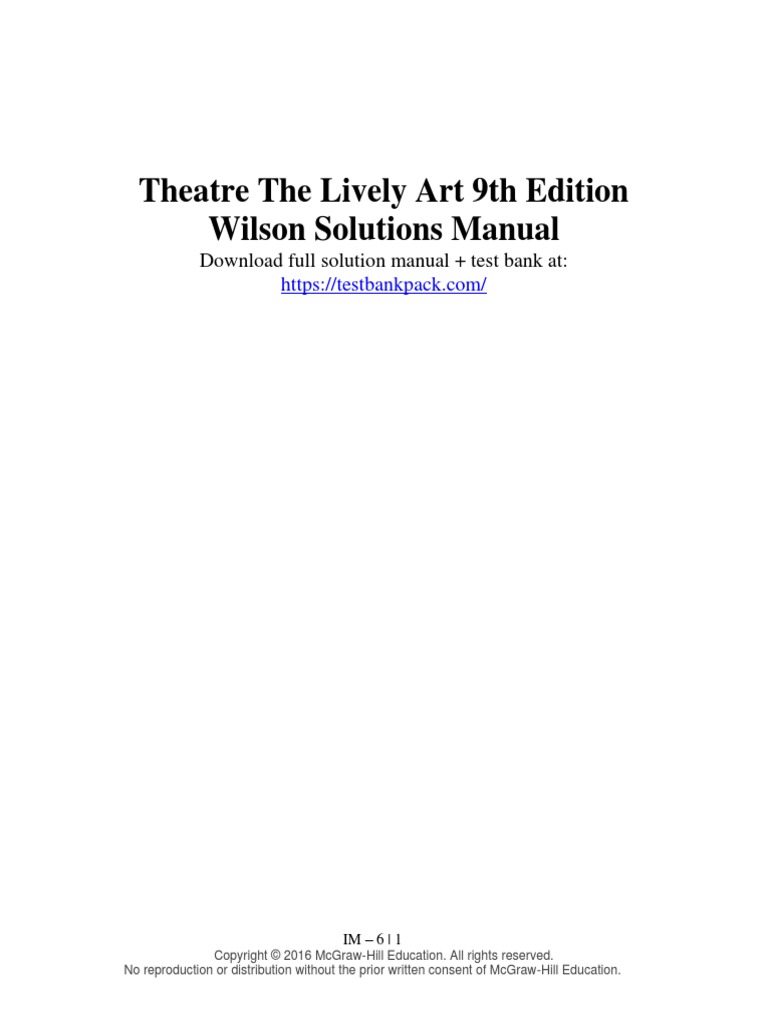Theatre The Lively Art 9th Edition Wilson Solutions Manual Download | PDF