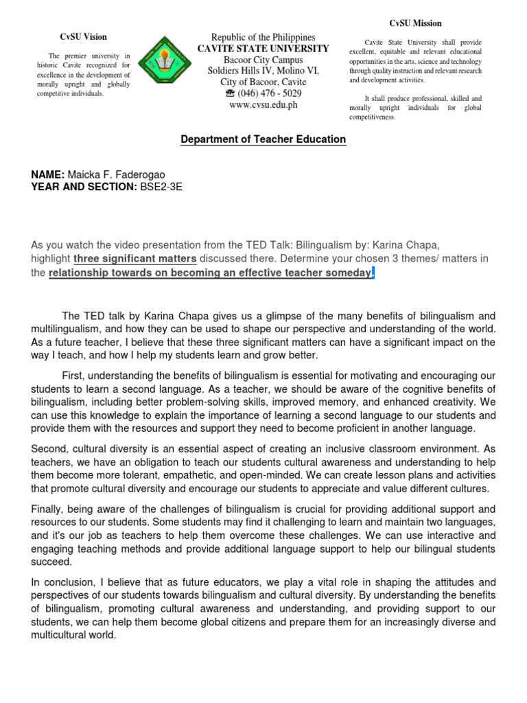 Impact of Bilingualism on Teaching | PDF