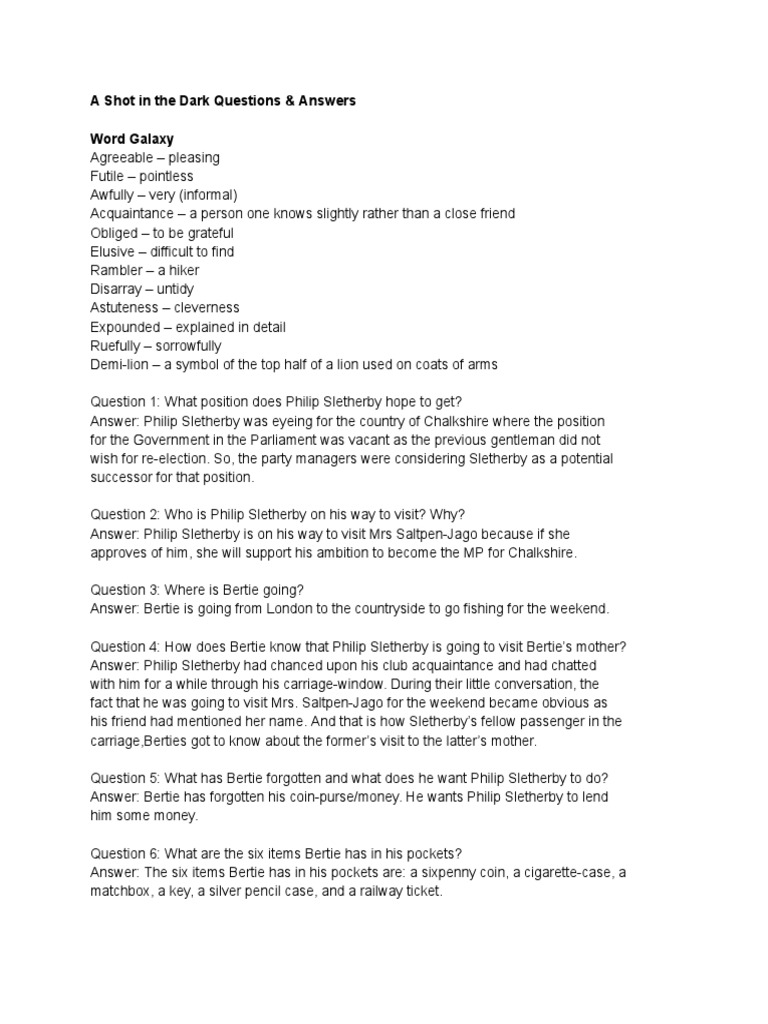 A Shot in The Dark Questions & Answers | PDF