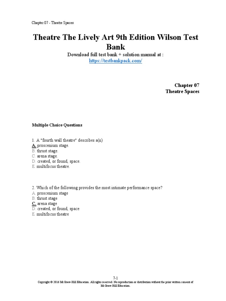 Theatre the Lively Art 9th Edition Wilson Test Bank Download | PDF