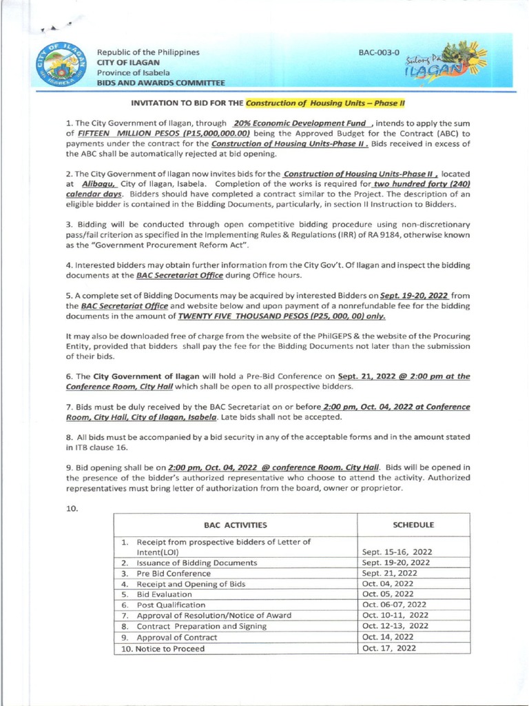 ITB For Construction of Housing Units - Phase II | PDF