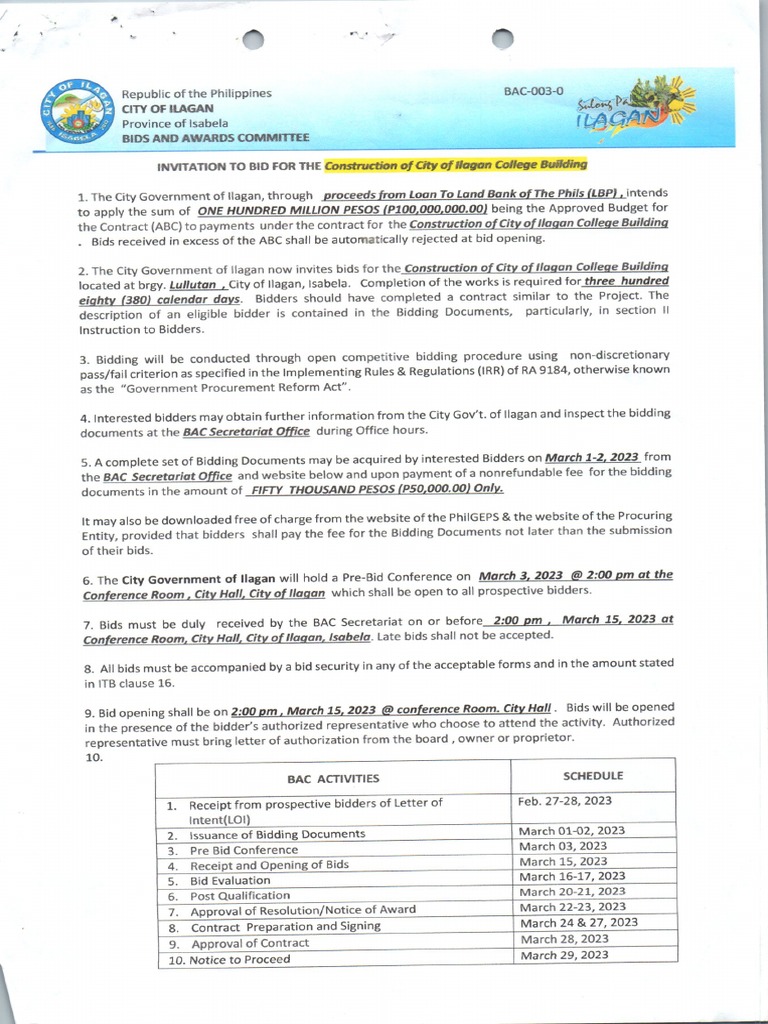 ITB Construction of City College Building | PDF