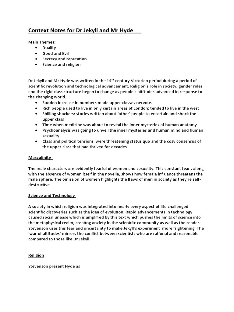 Context Notes For DR Jekyll and MR Hyde | PDF