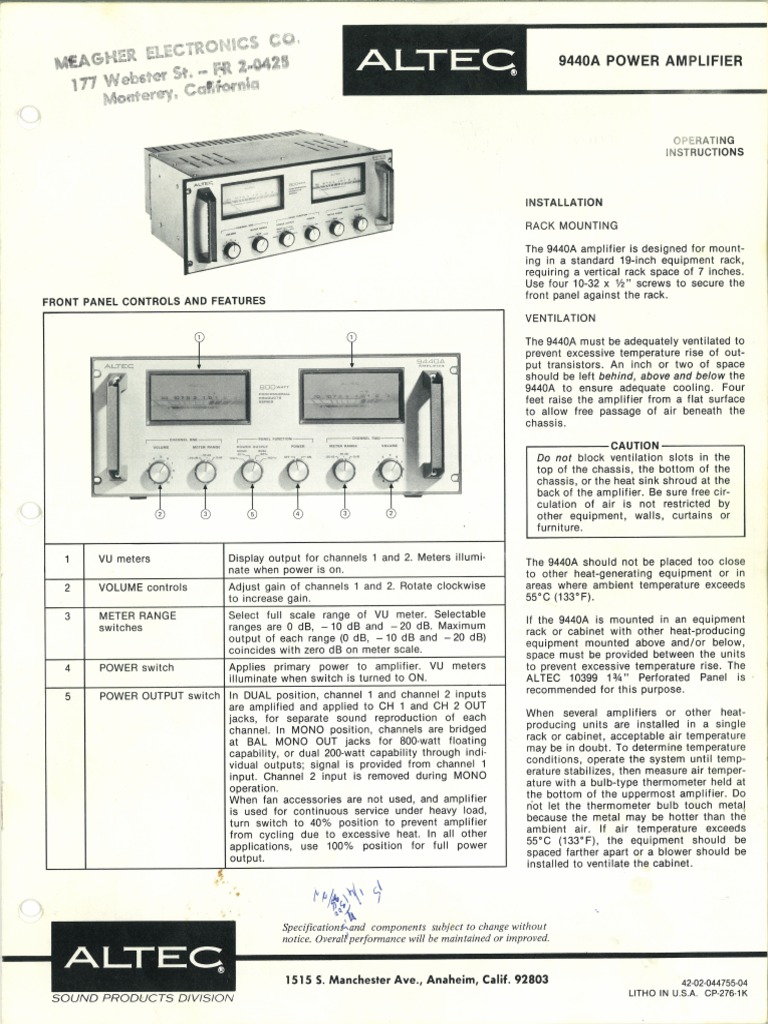 Altec 9440 Power Amplifier | PDF