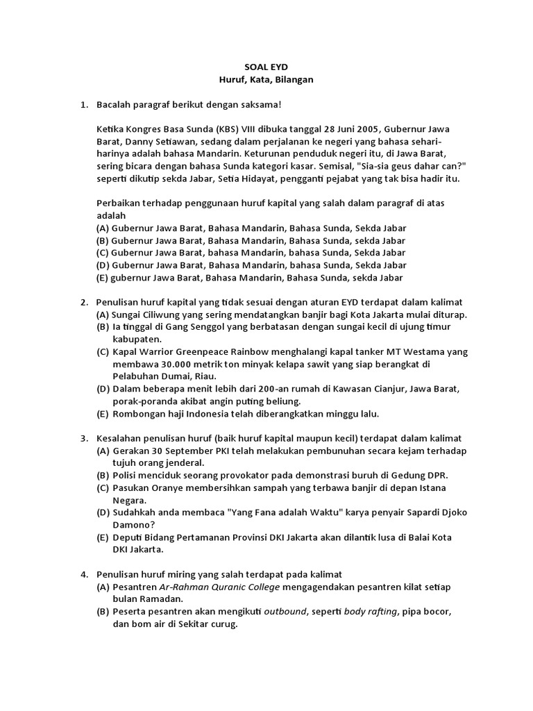 Soal Eyd 1 | PDF | Perjalanan