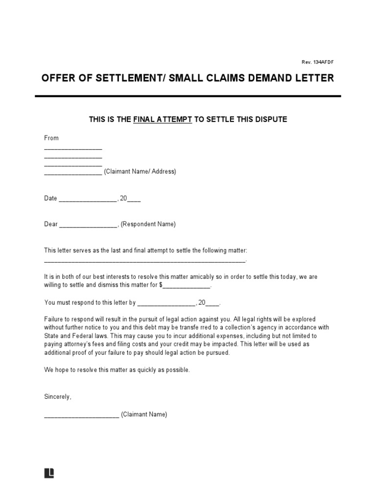 Offer-of-Settlement_-Small-Claims-Demand-Letter | PDF