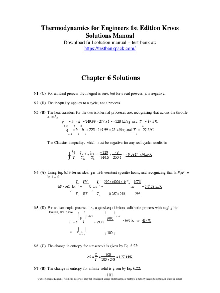 Thermodynamics For Engineers 1st Edition Kroos Solutions Manual ...