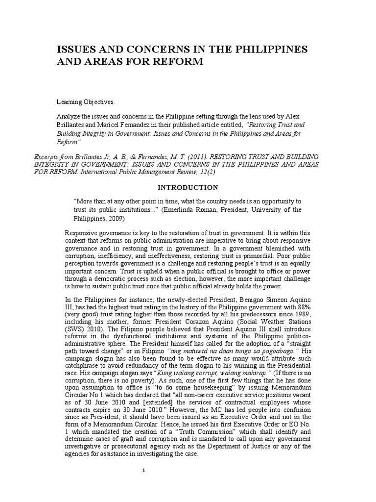 Issues and Concerns in The Philippines and Areas F | PDF | Institution ...