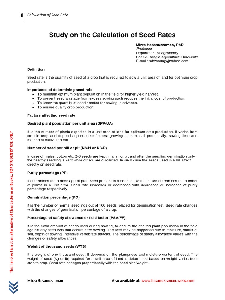 Seed Rate Calculation | PDF