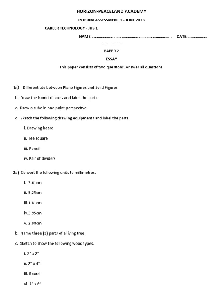 Horizon-Peaceland Academy Assessment 2023 | PDF