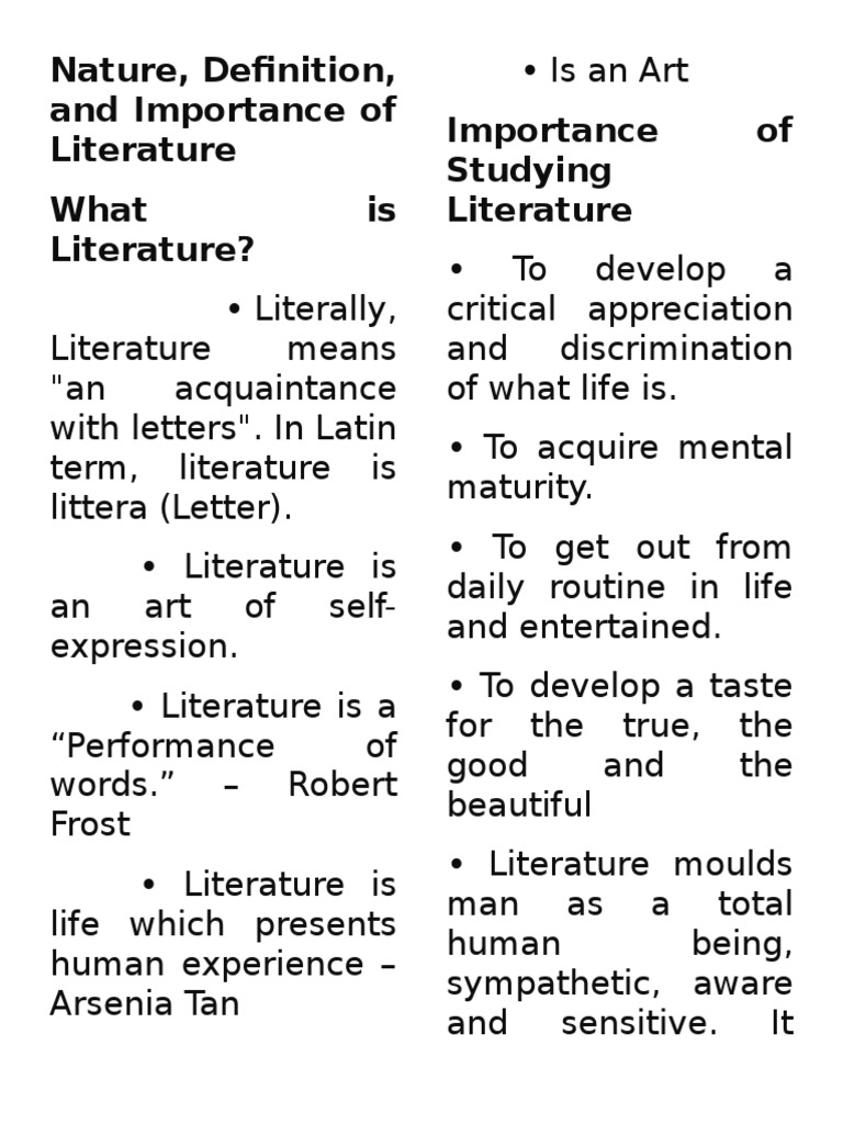Importance and Types of Literature | PDF | Poetry | General Fiction