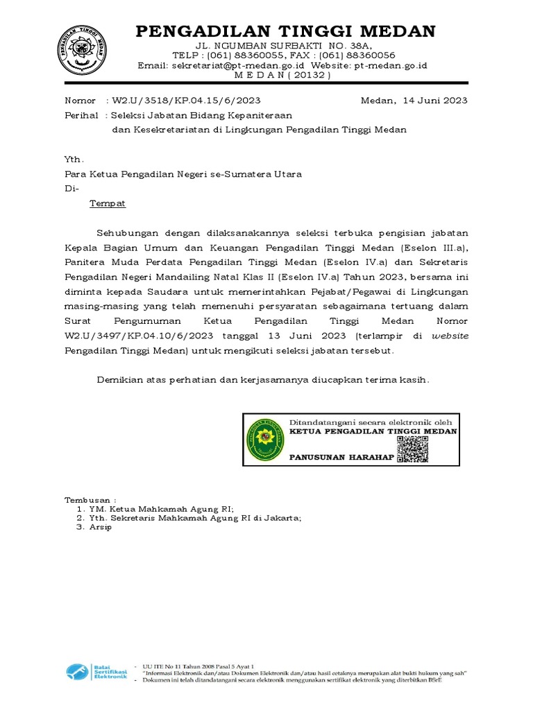 Surat Pemberitahuan Seleksi Jabatan Fit and Proper Test - Sign | PDF