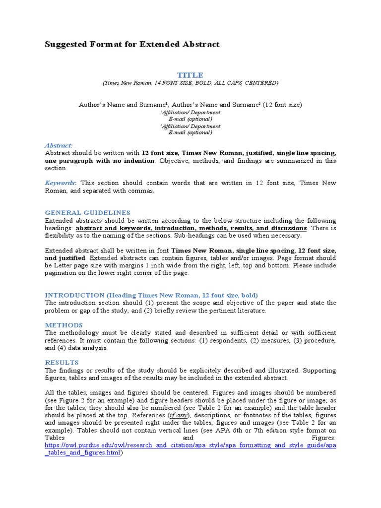 Extended Abstract Formatting Guide | PDF | Times New Roman | Abstract (Summary)