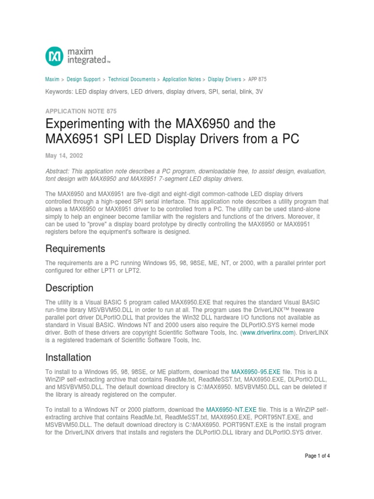 MAX695x SPI LED Display Drivers PC DriverLINX™ | PDF | Computers