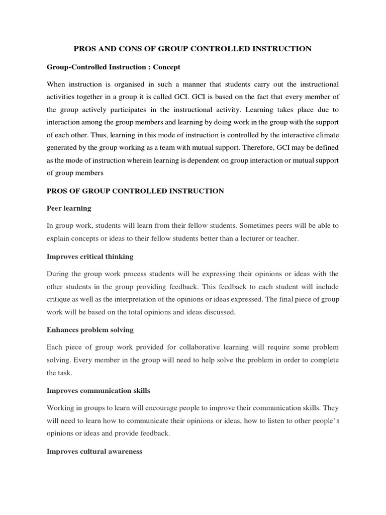 Pros and Cons of Group Controlled Instruction | PDF