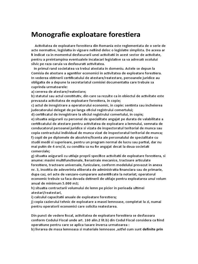 Monografie Exploatare Forestiera | PDF