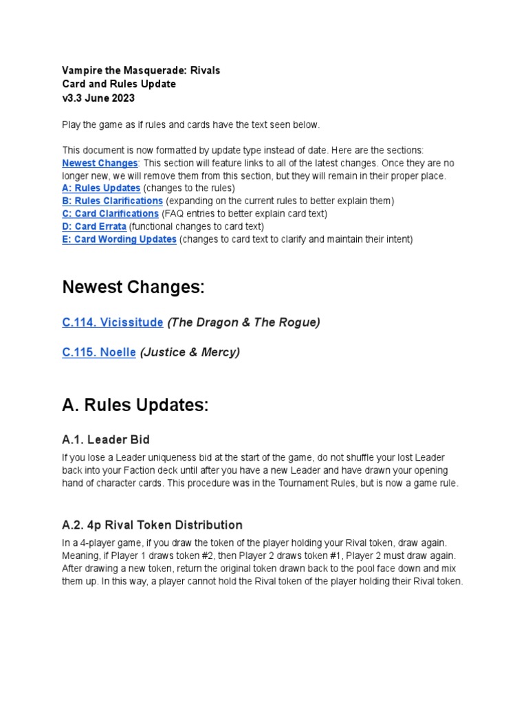VTM Rivals Card and Rules Update v3.3 | PDF