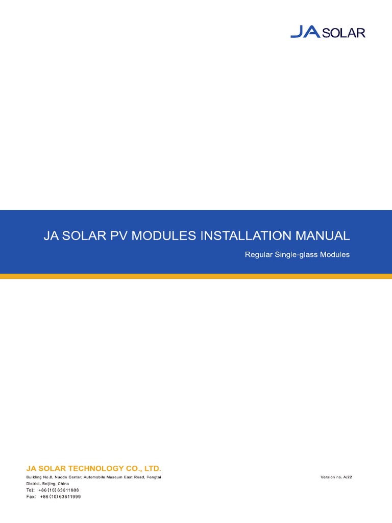 JA Solar Modules Installation Manual-Single-glass Modules | PDF