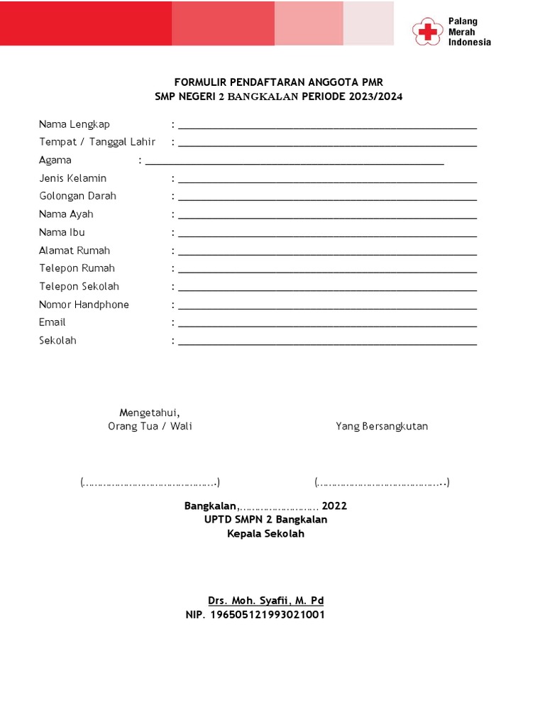 Formulir Anggota PMR | PDF