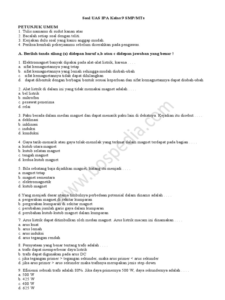 Soal UAS IPA Kelas 9 SMP MTs Semester Genap | PDF