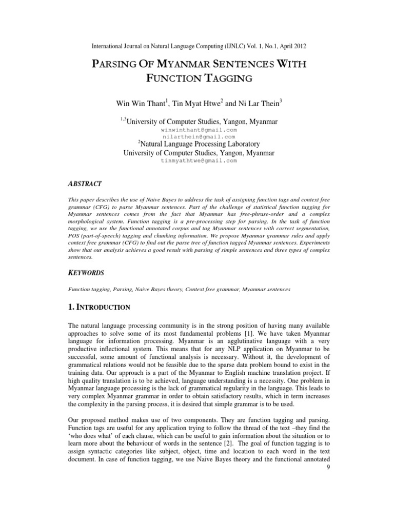 Parsing of Myanmar Sentences With Function Tagging | PDF | Parsing | Verb