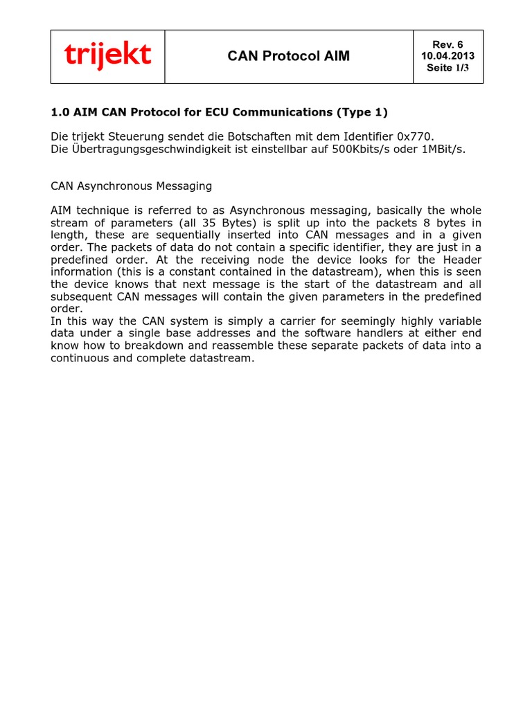 CAN Protocol AIM Rev.6 1 | PDF | Network Packet | Computer Networking